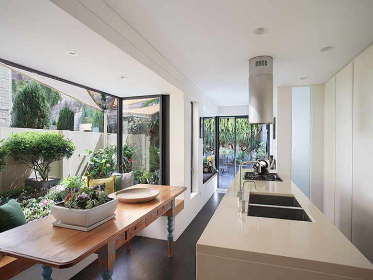 Stalking a kitchen with a garden view